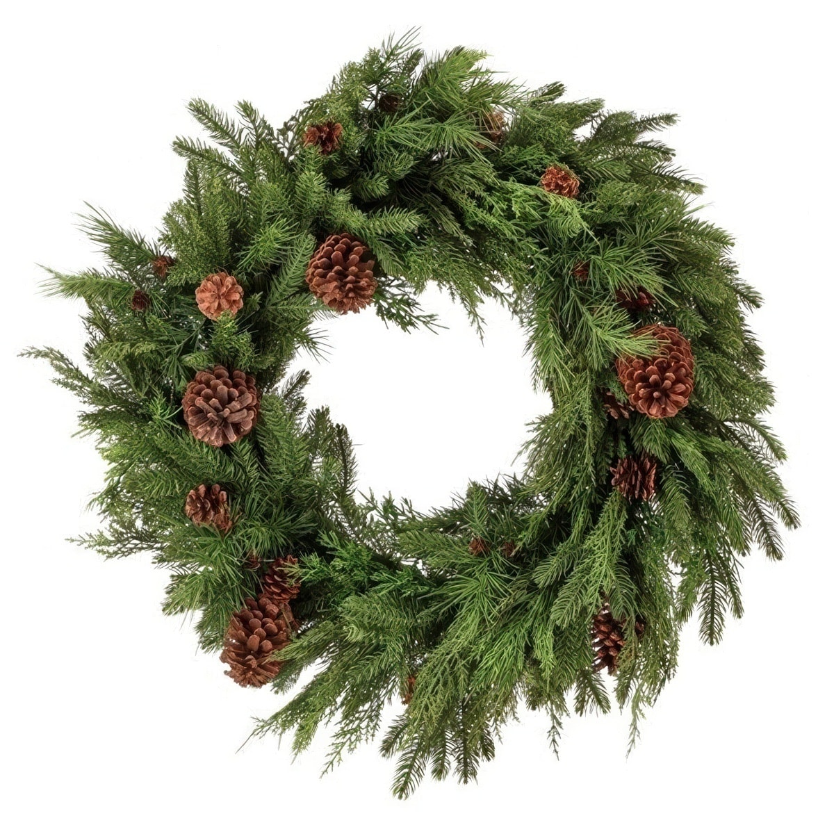 Mix Evergreen Natural Touch Wreath With Cones - Christmas