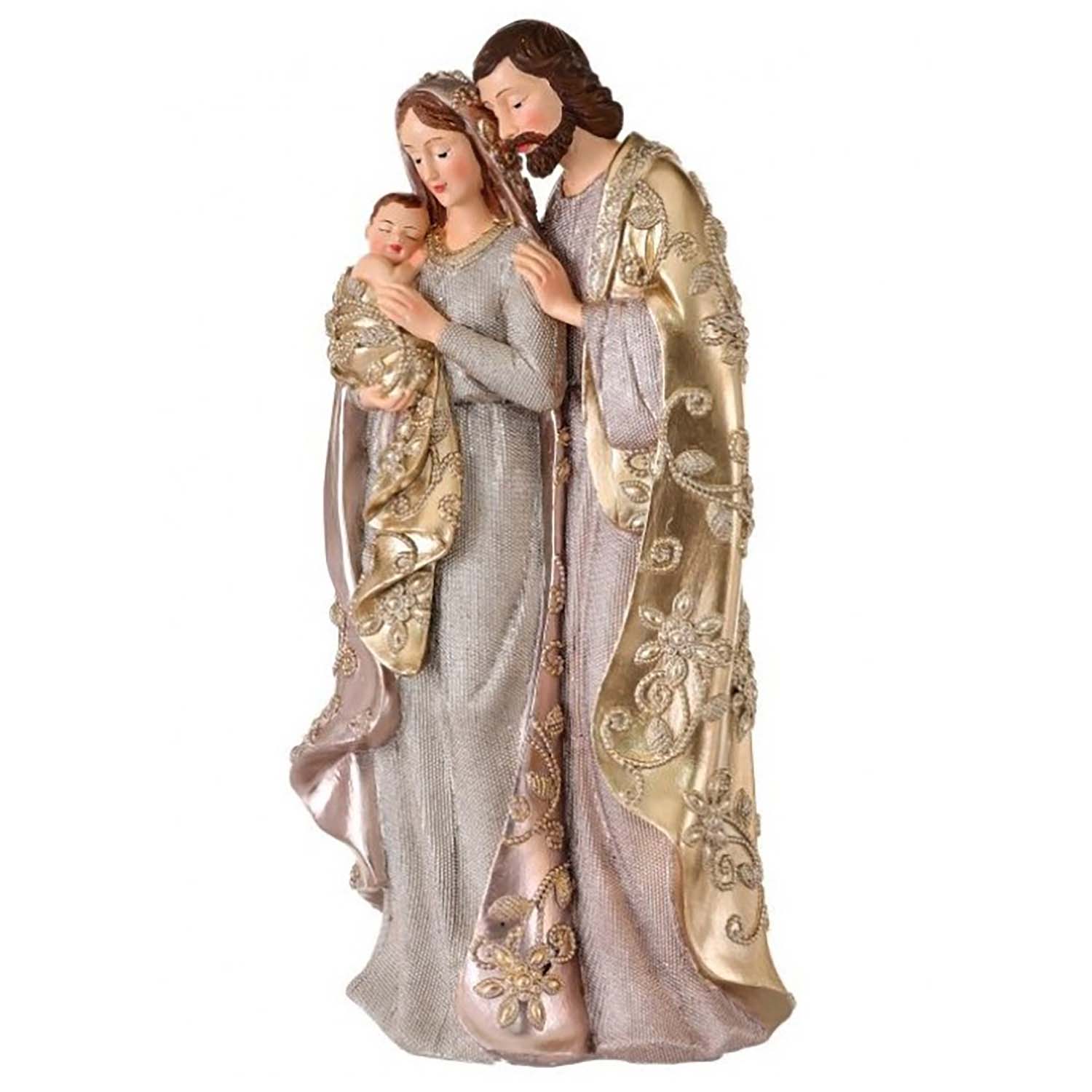 Holy Family With Metallic Robes Figurine - Christmas Store