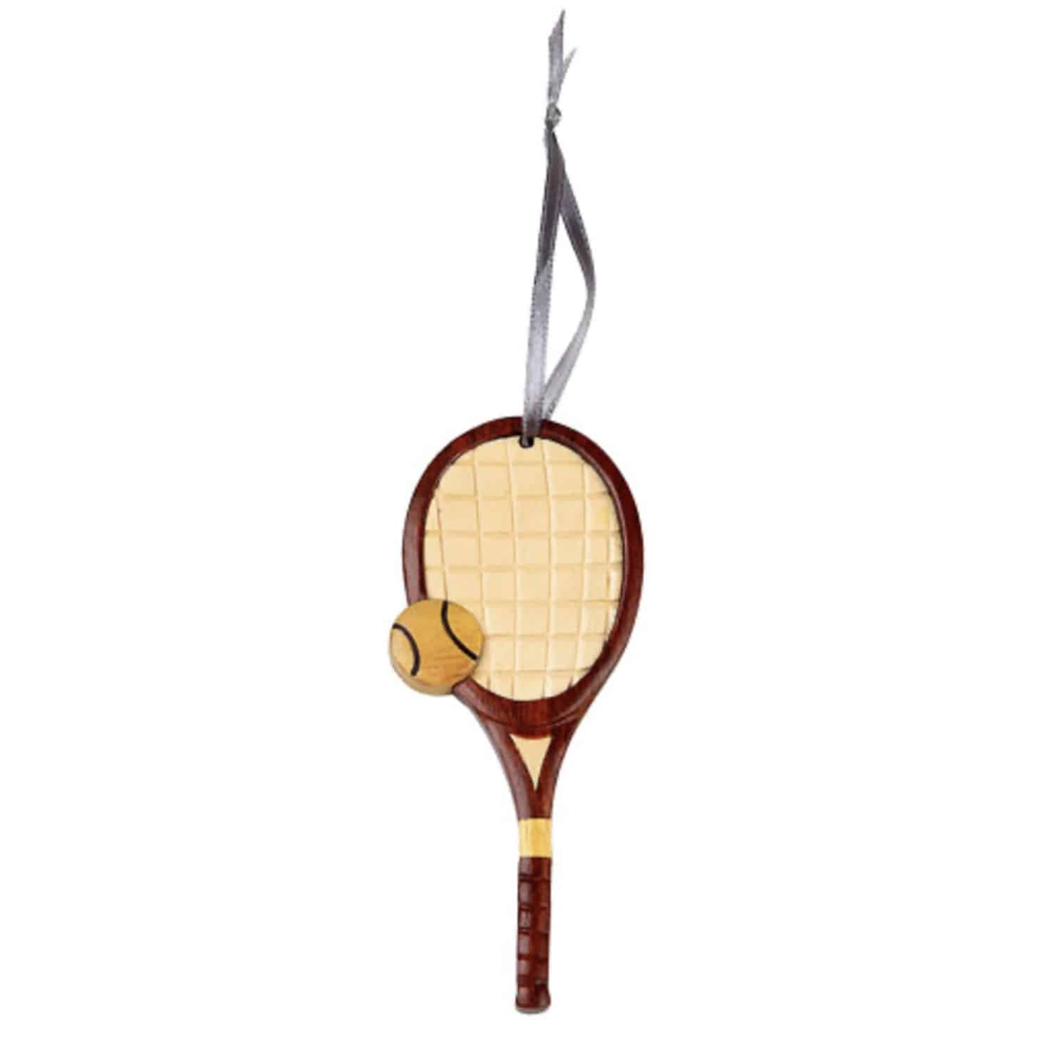 Tennis Racquet Intarsia Wooden Ornament - Christmas Store