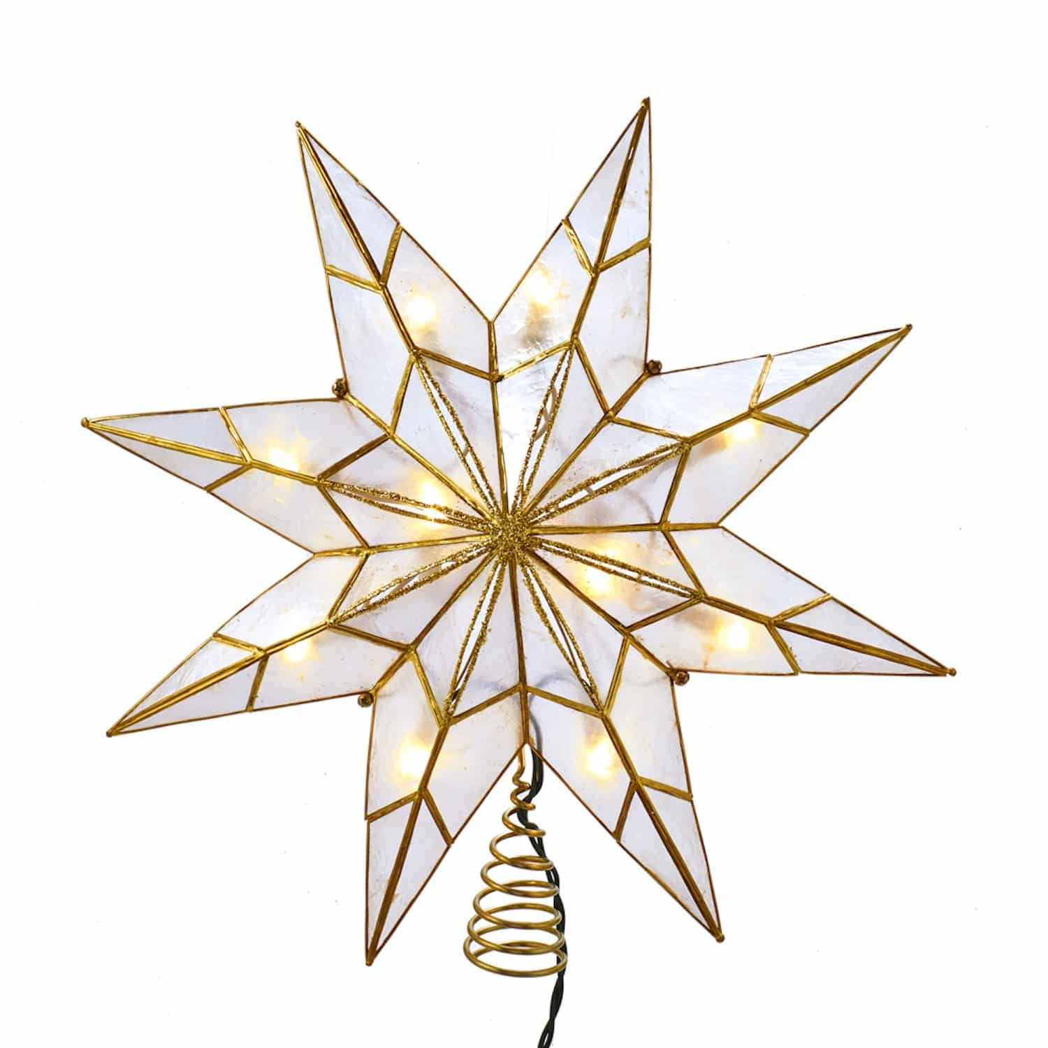 Eight Star Gold Capiz Shell Star Tree Topper - Christmas
