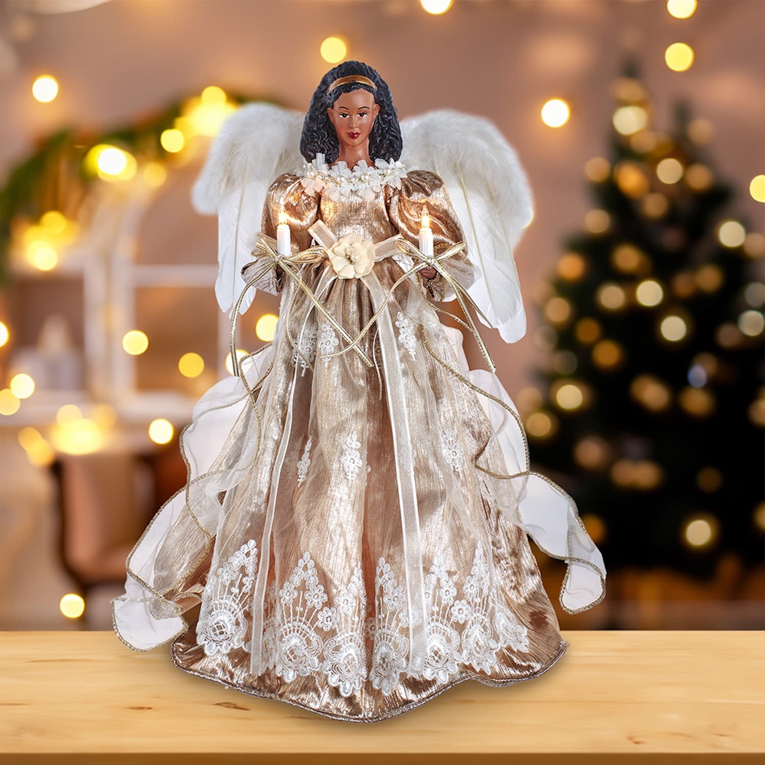 Rose Gold Gown Angel Tree Topper - Christmas Store
